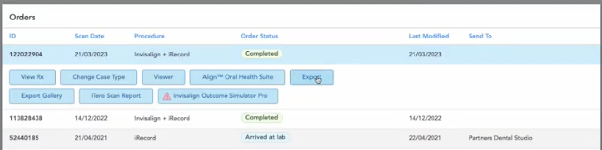 How to export STL files from iTero